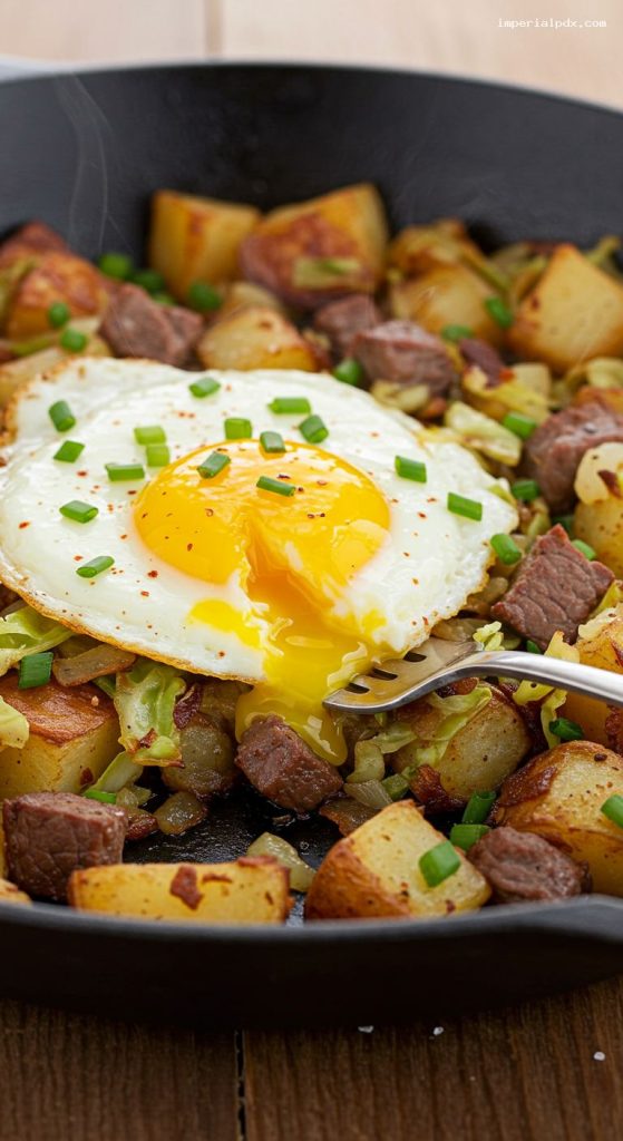 Beef and Cabbage Skillet Hash with Fried Egg – Imperial Recipes