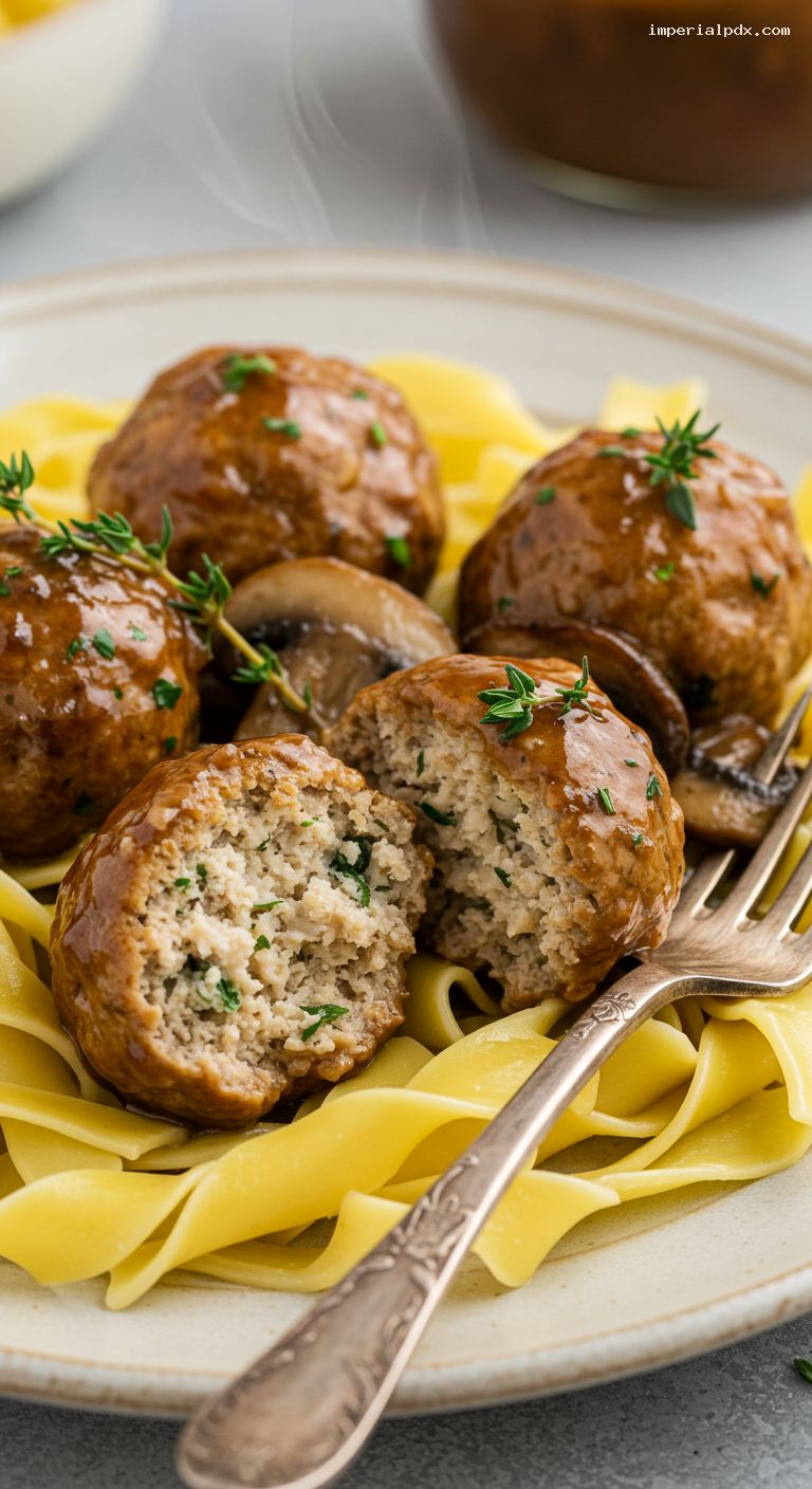 Chicken Marsala Meatballs with Mushroom Sauce Over Egg Noodles ...