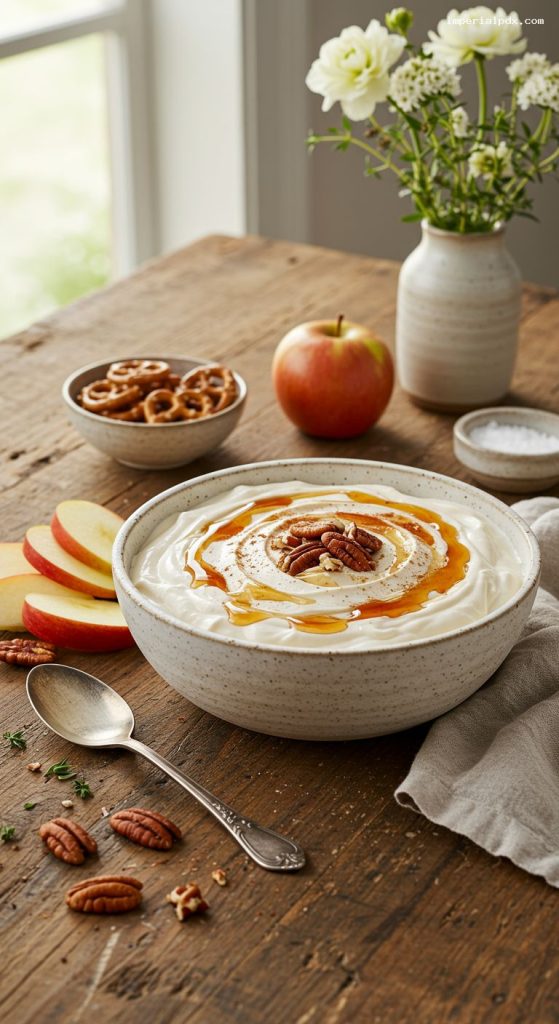 Cinnamon-Maple Yogurt Dip with Apples and Pretzels – Imperial Recipes