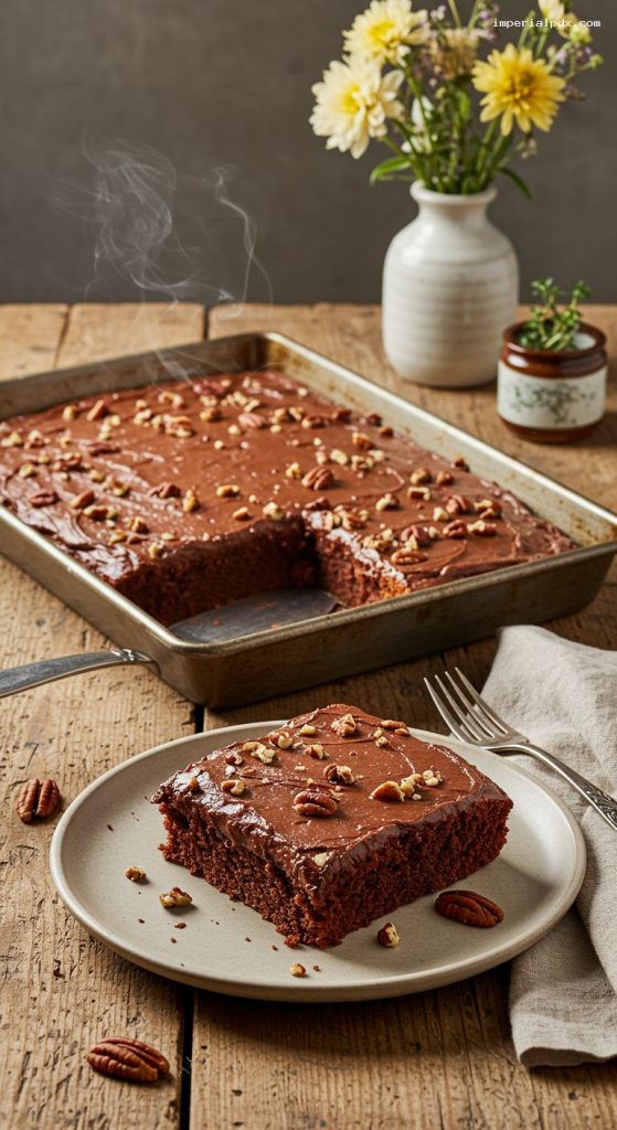 Classic Texas Sheet Cake with Fudge Icing and Pecans – Imperial Recipes