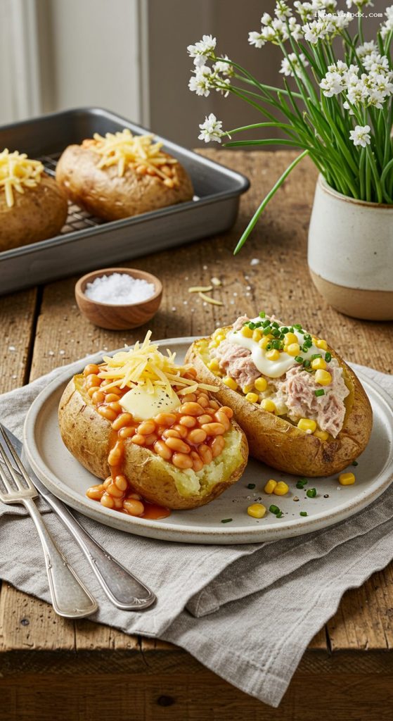 Crispy Jacket Potatoes with Cheddar, Beans, or Tuna Mayo – Imperial Recipes