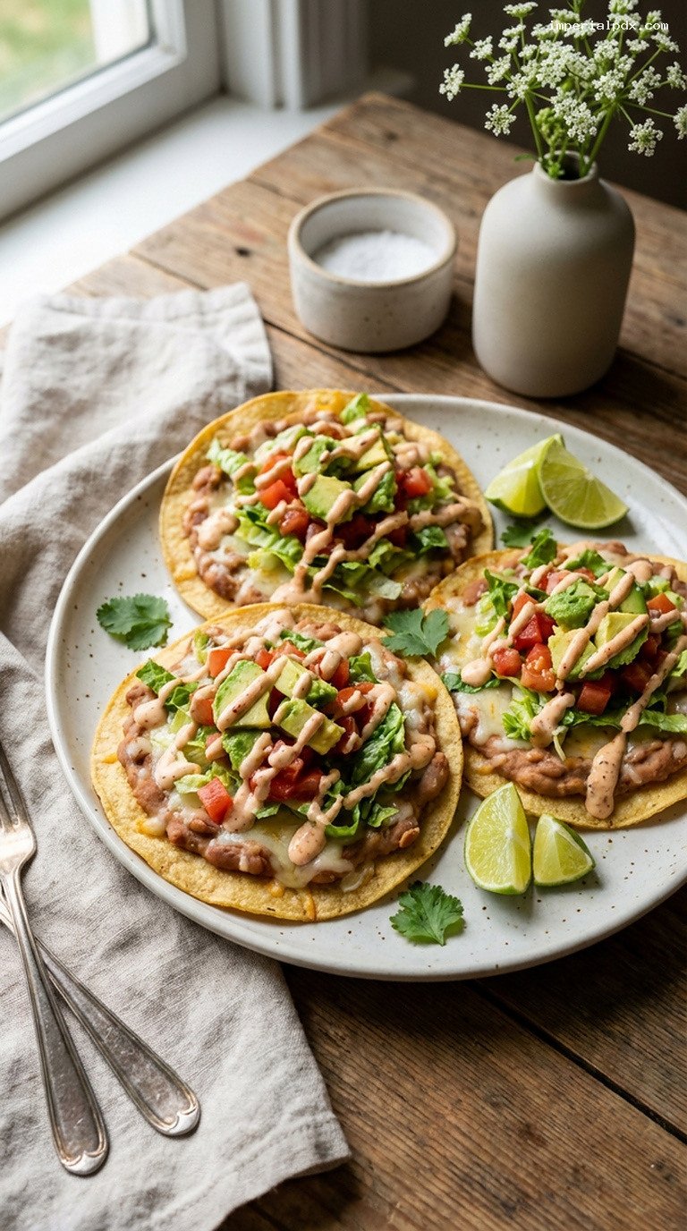 Cheesy Refried Bean Tostadas with Chipotle Crema – Imperial Recipes
