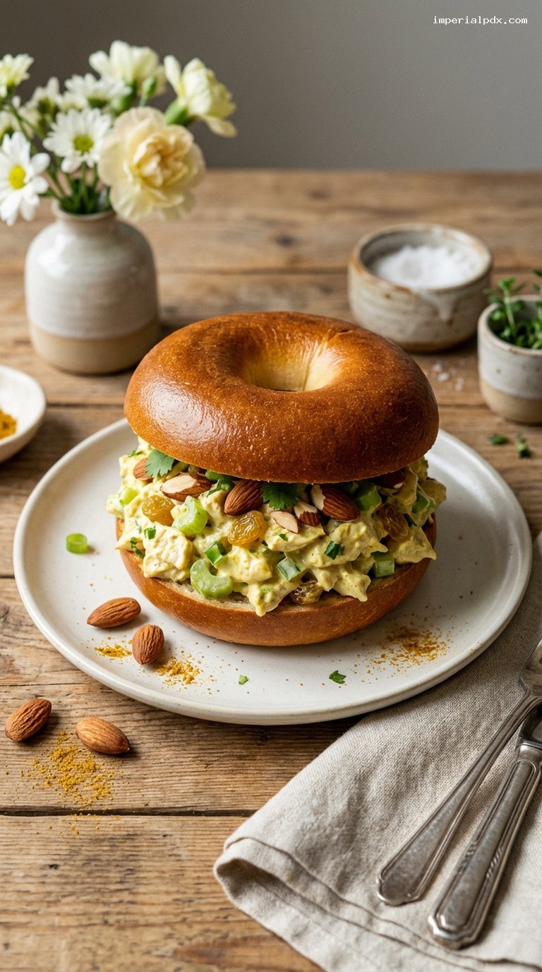 Curried Chicken Salad Bagel with Raisins and Almonds – Imperial Recipes