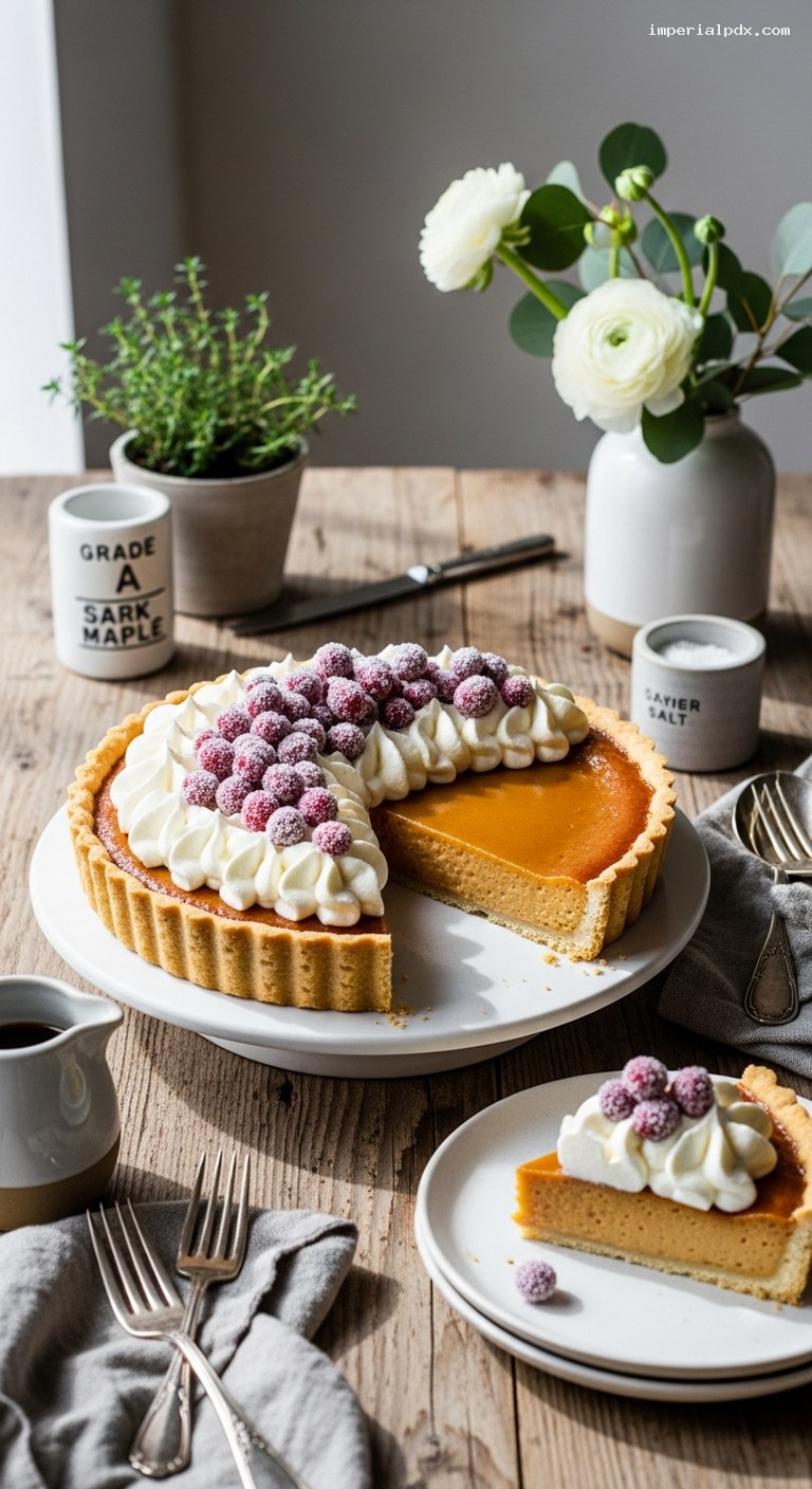 Maple Custard Tart with Whipped Cream and Sugared Cranberries ...