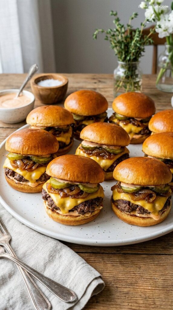 Mini Loaded Cheeseburger Sliders with Caramelized Onions – Imperial Recipes
