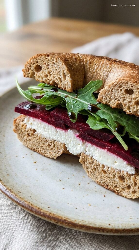 Roasted Beet and Goat Cheese Bagel with Arugula – Imperial Recipes
