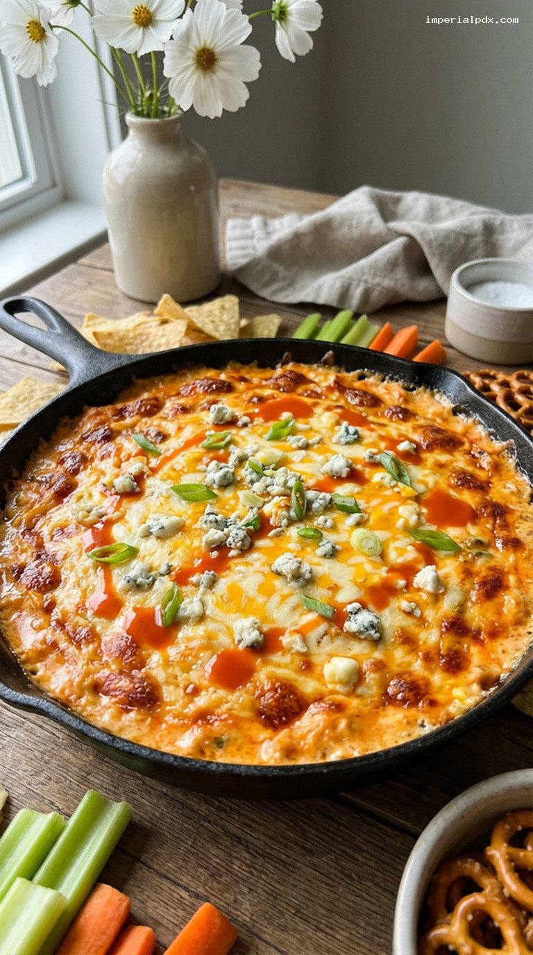 Skillet Buffalo Chicken Dip With Ranch and Blue Cheese – Imperial Recipes