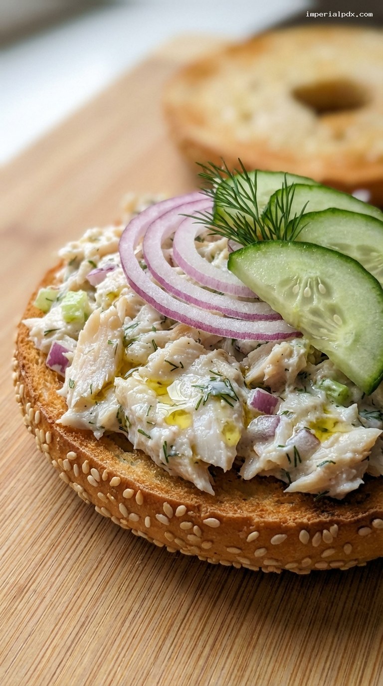 Smoked Whitefish Salad Bagel with Onion and Cucumber – Imperial Recipes