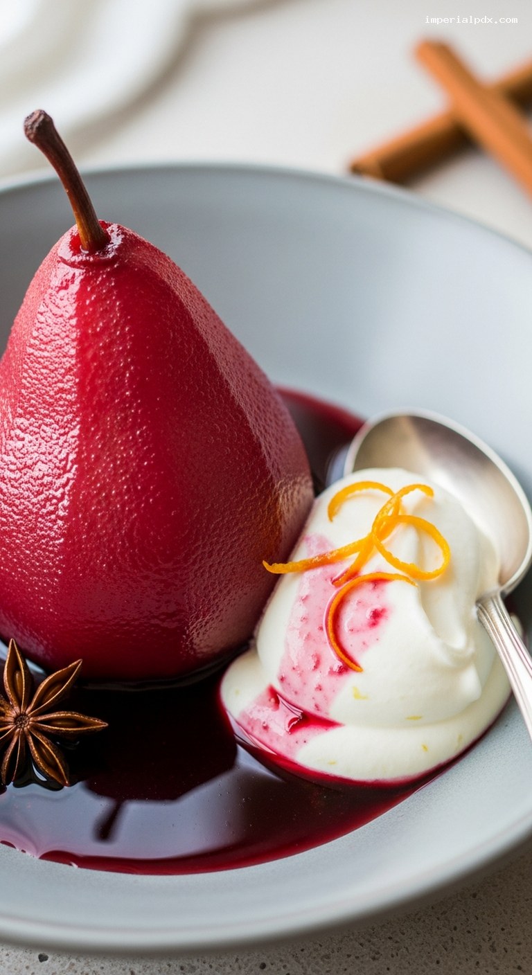 Spiced Red Wine Poached Pears with Mascarpone - Imperial Recipes