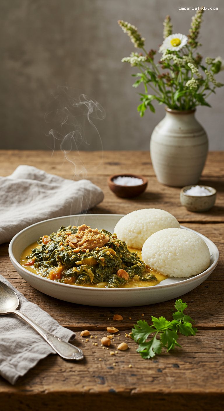 Zambian Ifisashi with Nshima in Peanut-Tomato Sauce – Imperial Recipes