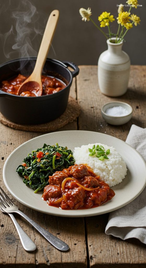 Zimbabwean Sadza with Beef Stew and Greens – Imperial Recipes