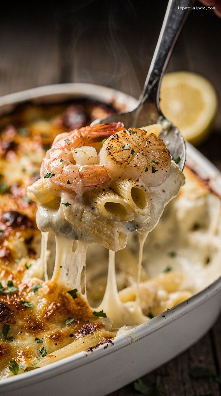 Baked Seafood Alfredo Pasta with Shrimp, Scallops, and Mozzarella ...