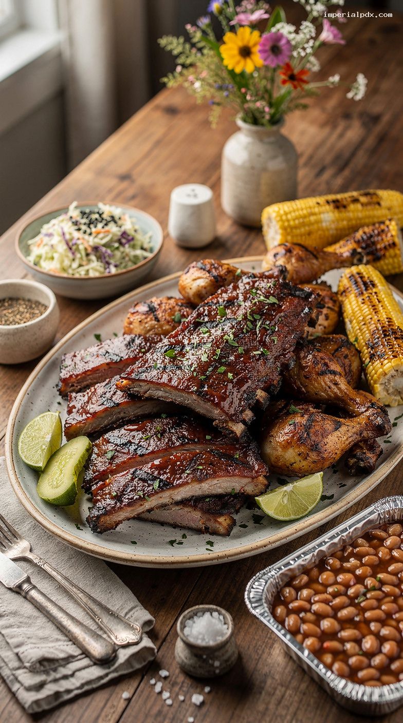 BBQ Grilled Ribs and Chicken Combo Platter with Classic Sides ...