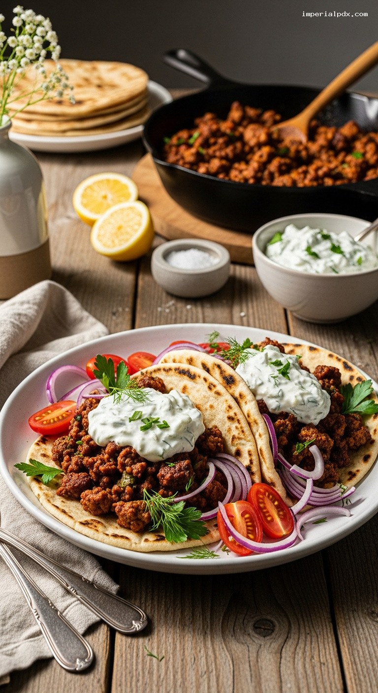 Beef Gyro Skillet with Tzatziki and Warm Pita – Imperial Recipes