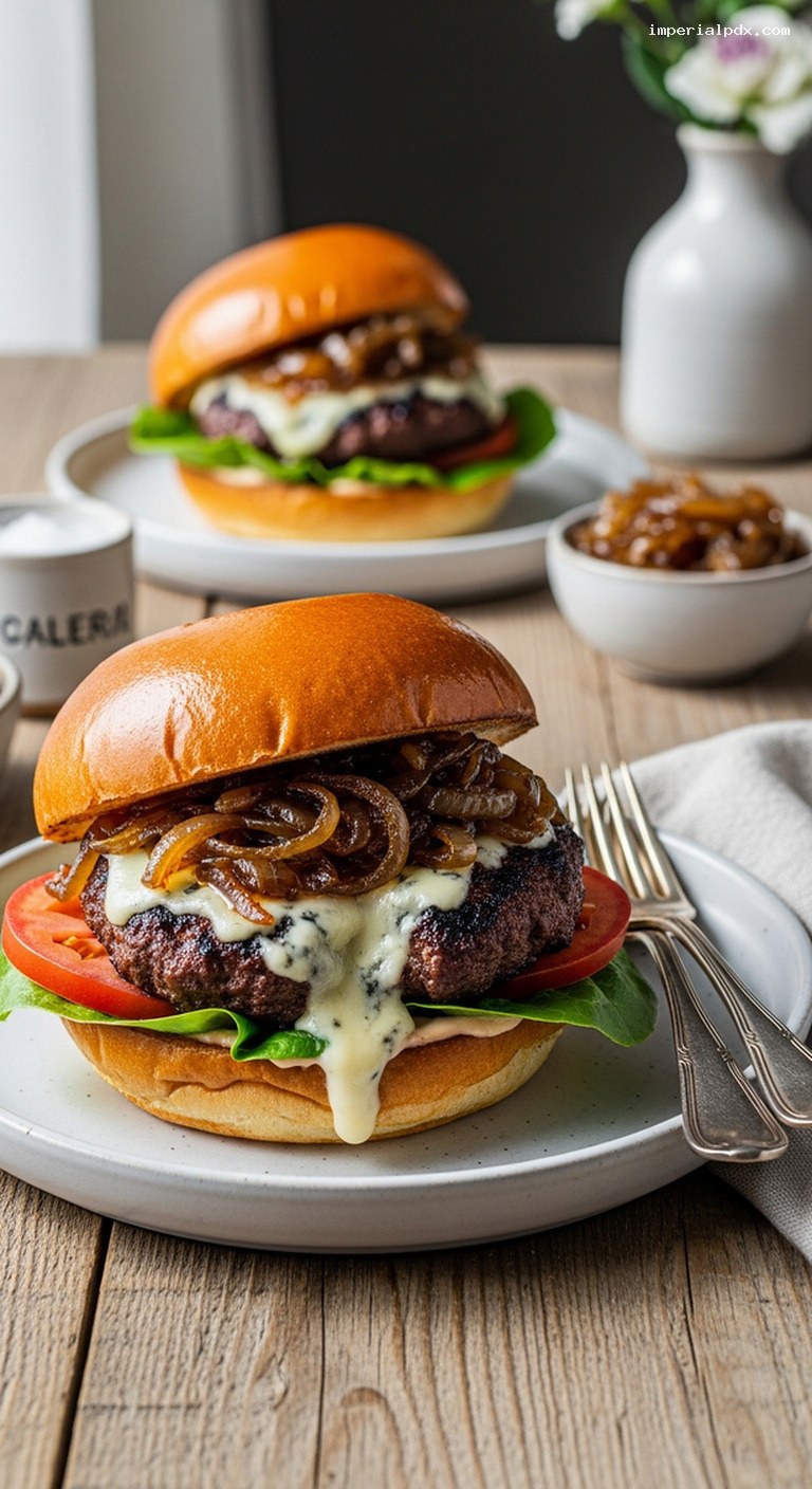 Blue Cheese Stuffed Beef Burgers with Caramelized Onions – Imperial Recipes