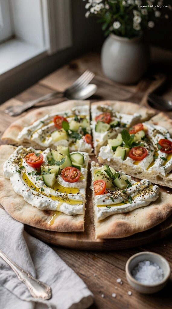 Breakfast Flatbread With Labneh, Cucumber, Tomato, and Za’atar ...