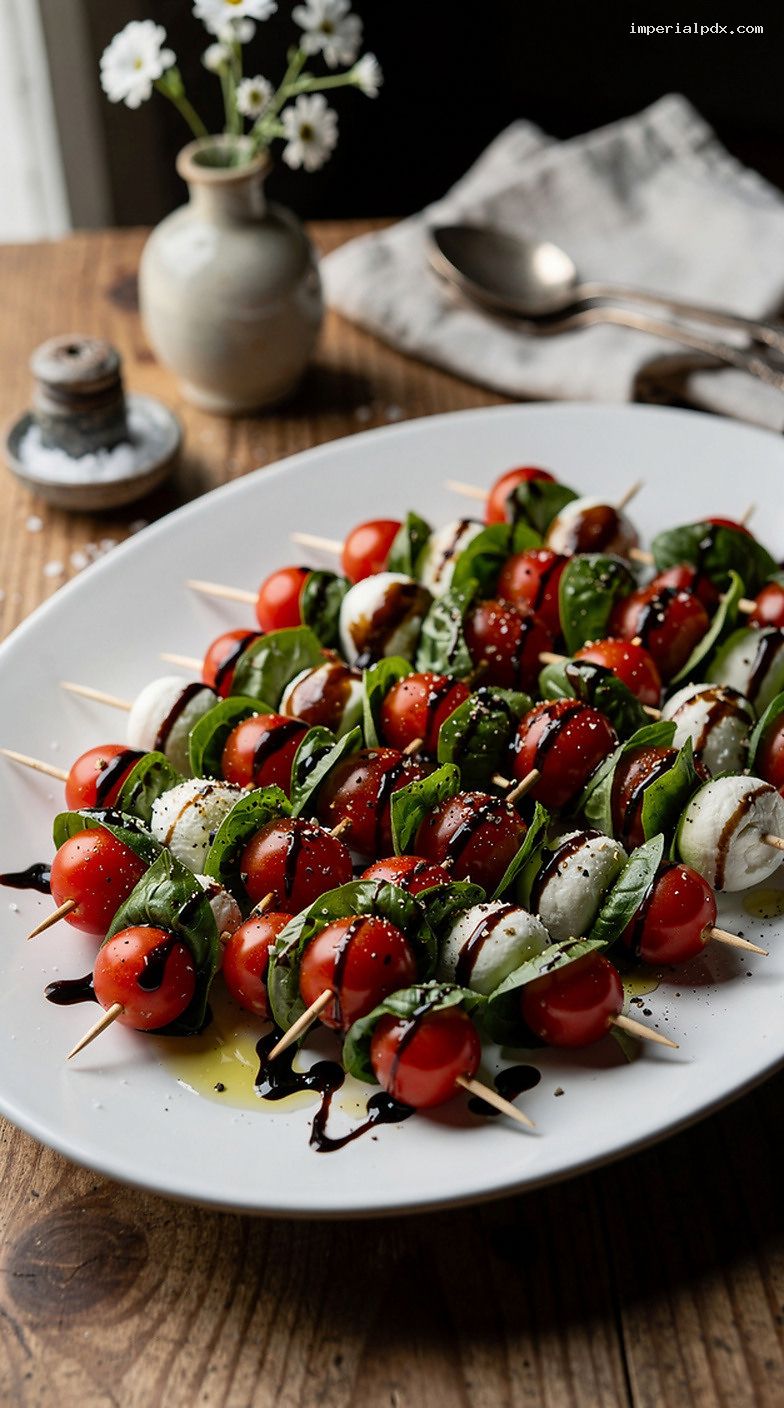 Caprese Skewer Platter With Balsamic Glaze and Basil – Imperial Recipes