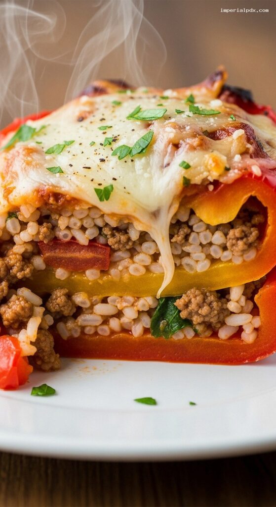 Cheesy Beef and Rice Stuffed Bell Peppers – Imperial Recipes