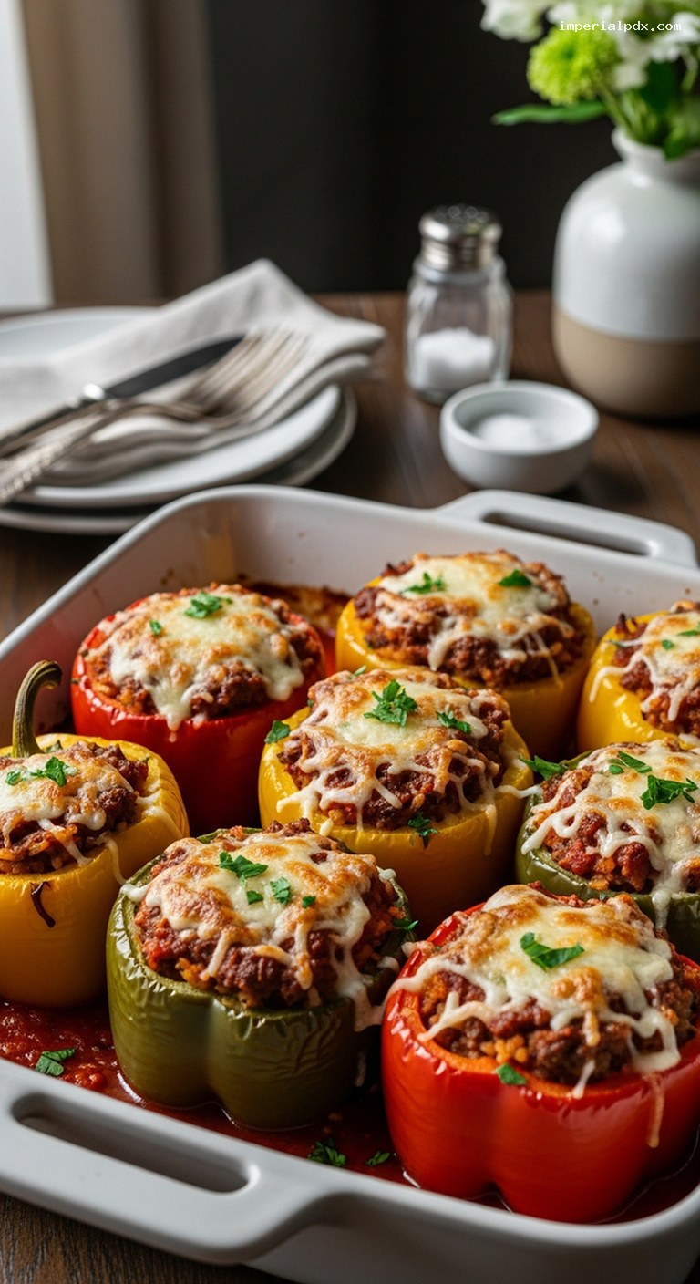 Cheesy Beef and Rice Stuffed Bell Peppers – Imperial Recipes