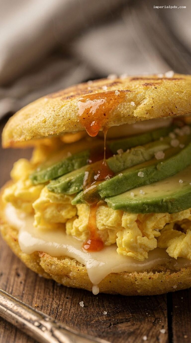 Cheesy Egg and Avocado Stuffed Arepas with Hot Sauce – Imperial Recipes