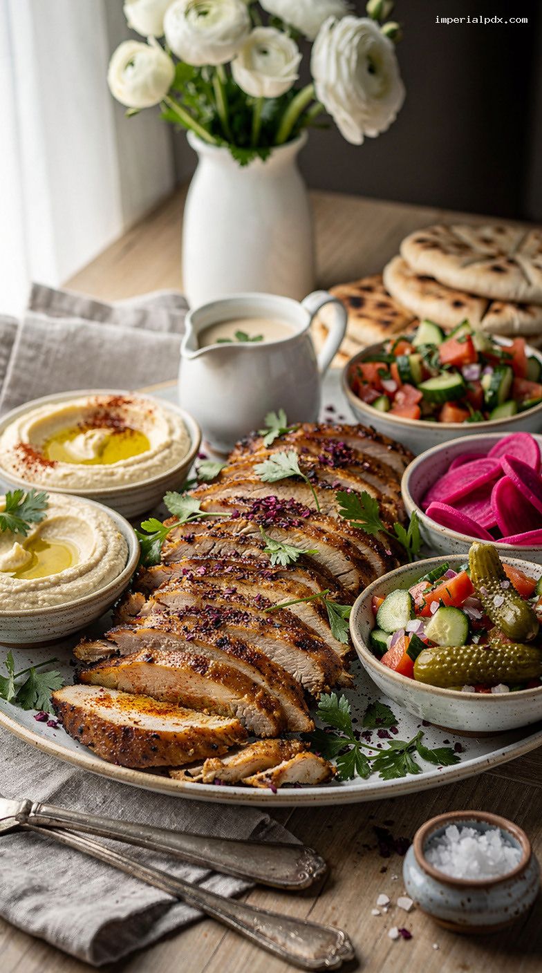 Chicken Shawarma Platter With Hummus, Israeli Salad, Tahini, and Pita ...