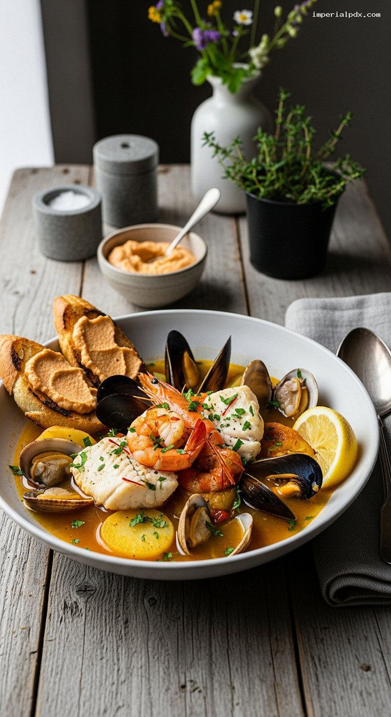 Classic French Bouillabaisse With Rouille and Toasted Baguette ...