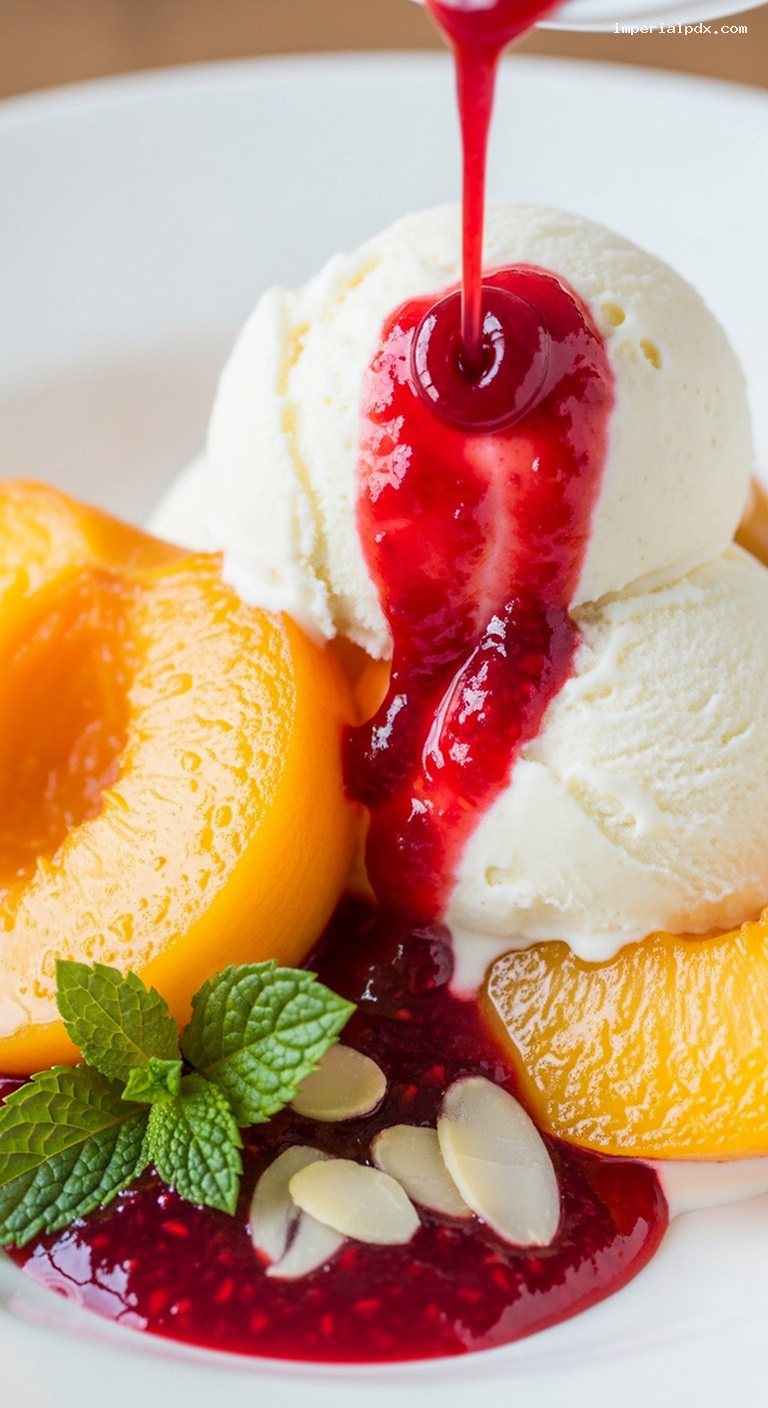Classic Peach Melba with Poached Peaches and Raspberry Coulis ...