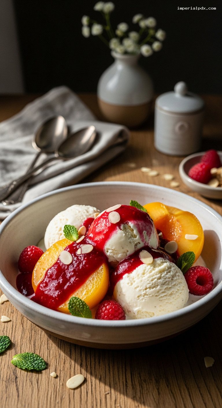 Classic Peach Melba with Poached Peaches and Raspberry Coulis ...