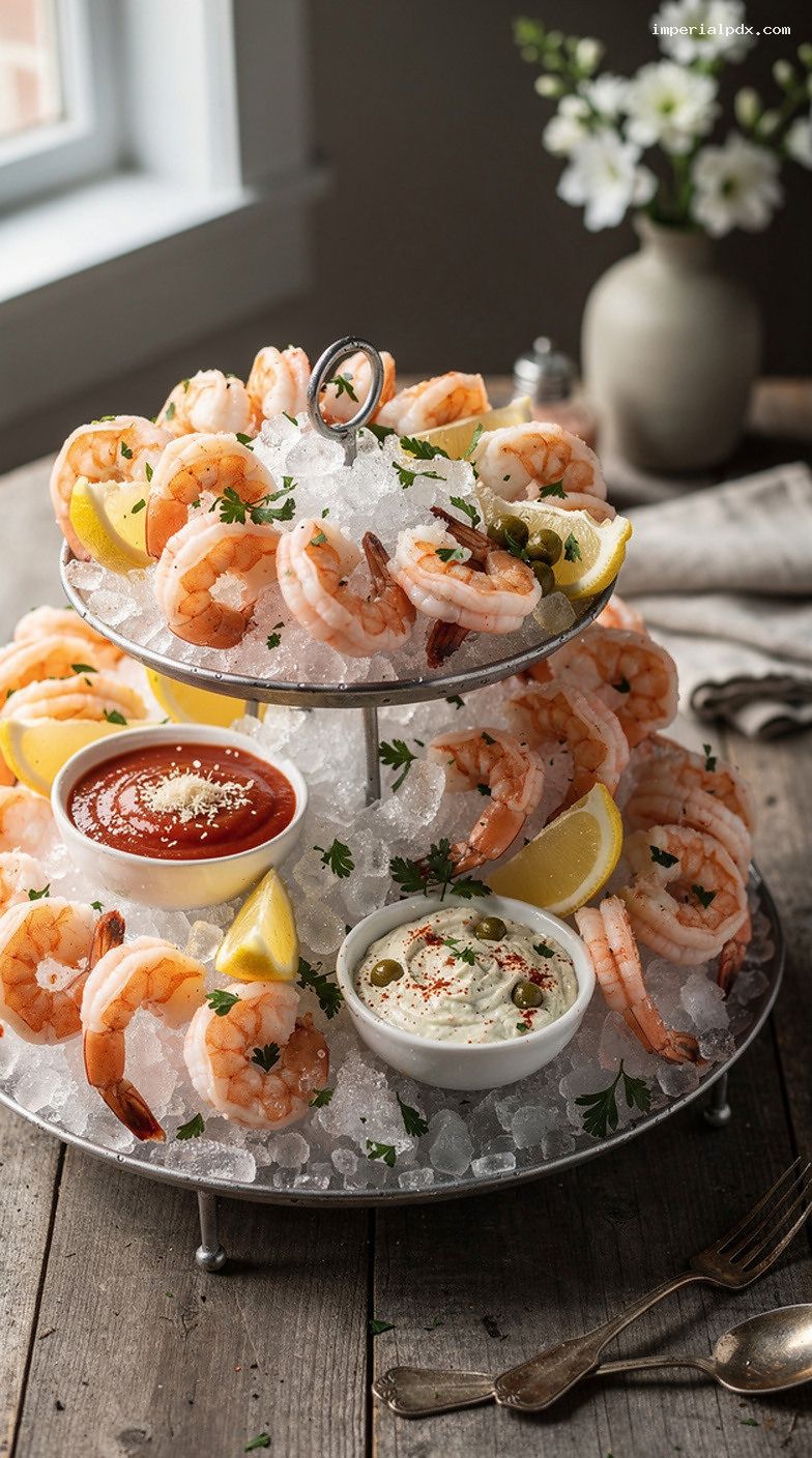 Classic Shrimp Cocktail Tower With Horseradish Sauce and Remoulade ...