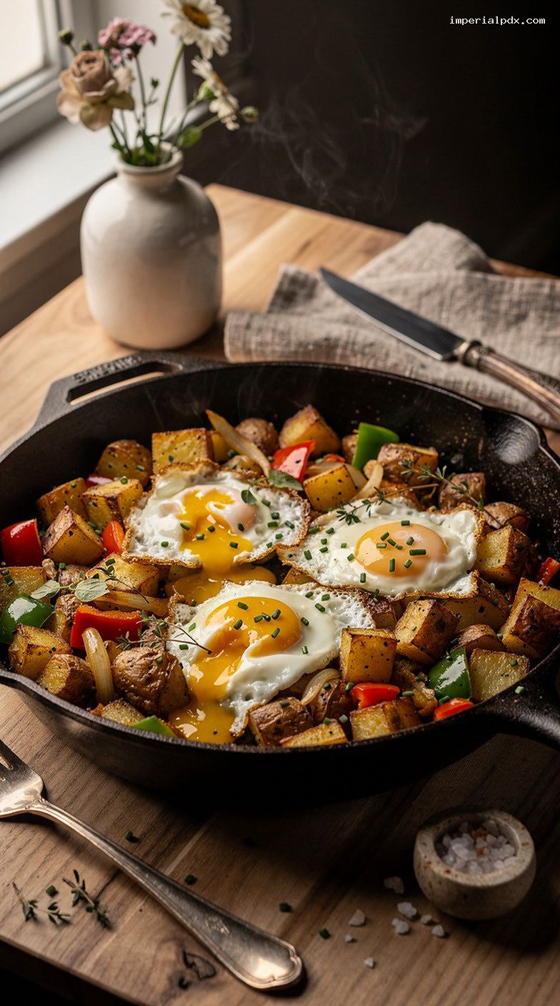 Crispy Potato Breakfast Hash With Peppers, Onions, and Runny Eggs ...