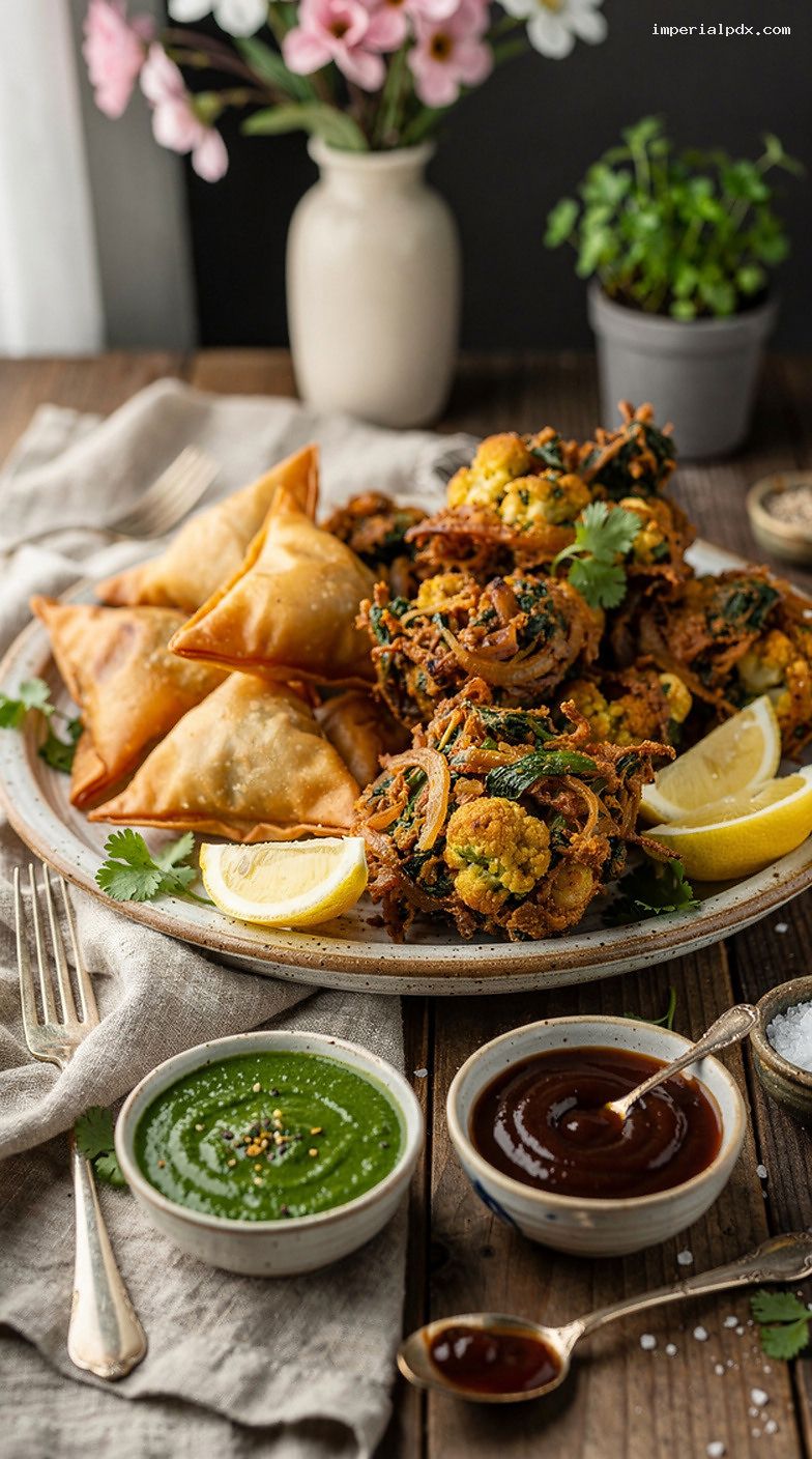Crispy Samosa and Veg Pakora Snack Platter With Chutneys – Imperial Recipes