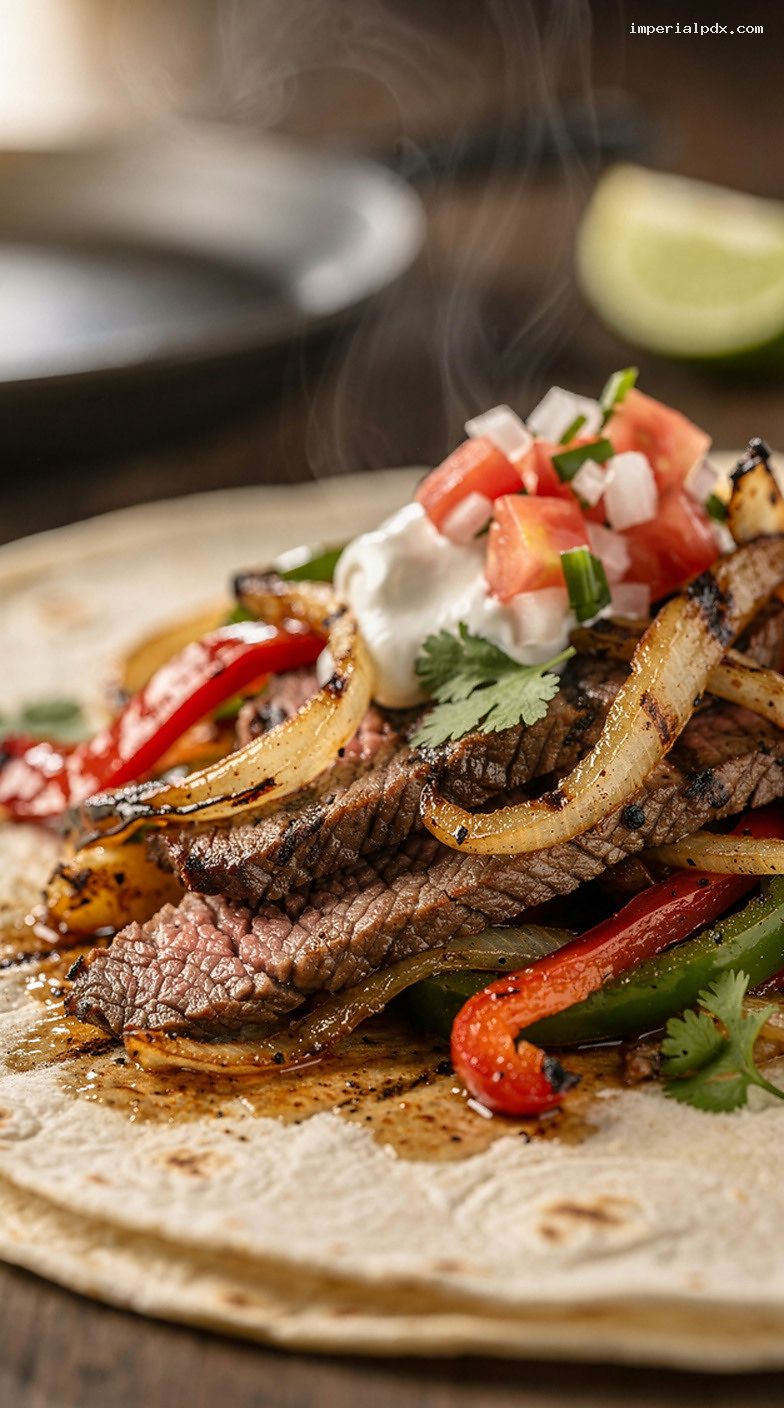 Grilled Lime-Garlic Flank Steak Fajitas with Peppers and Onions – Imperial Recipes
