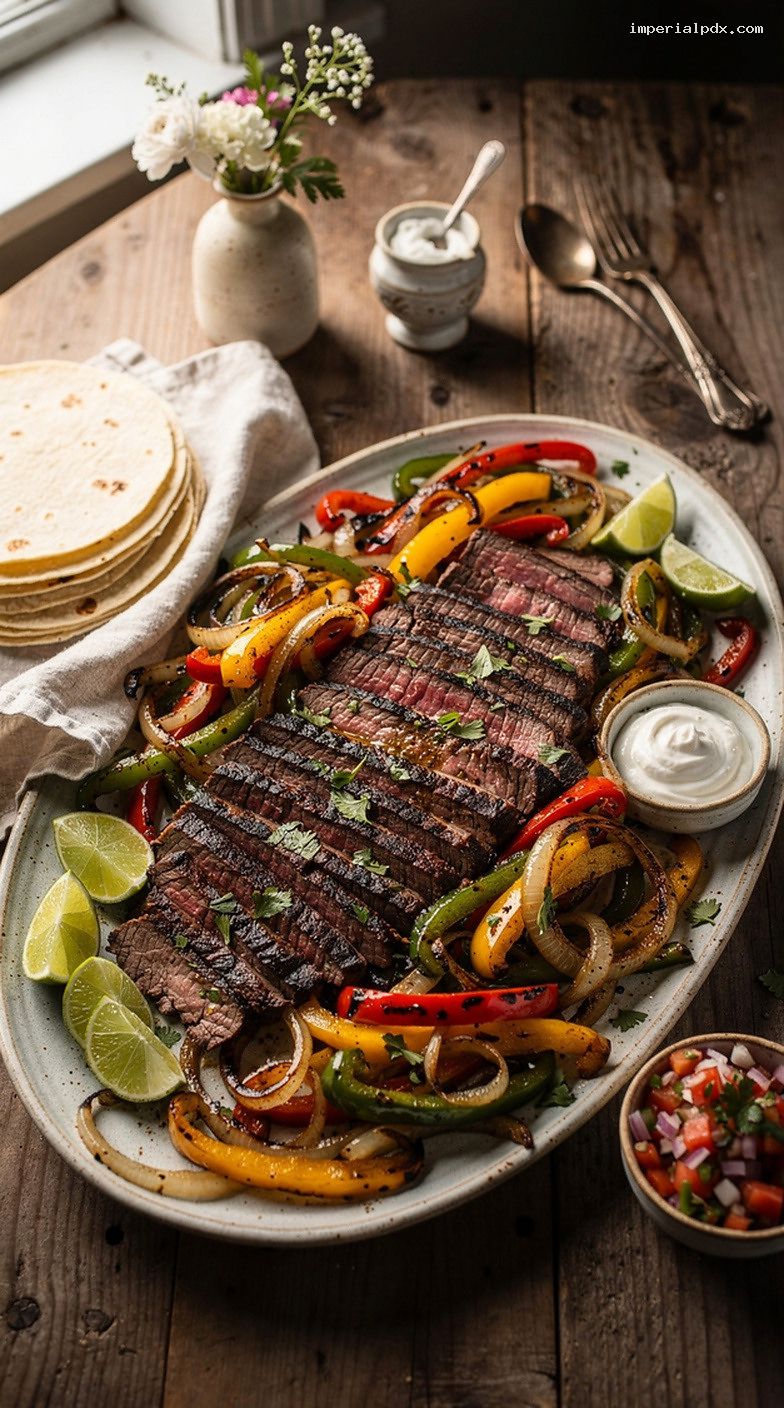 Grilled Lime-Garlic Flank Steak Fajitas with Peppers and Onions – Imperial Recipes