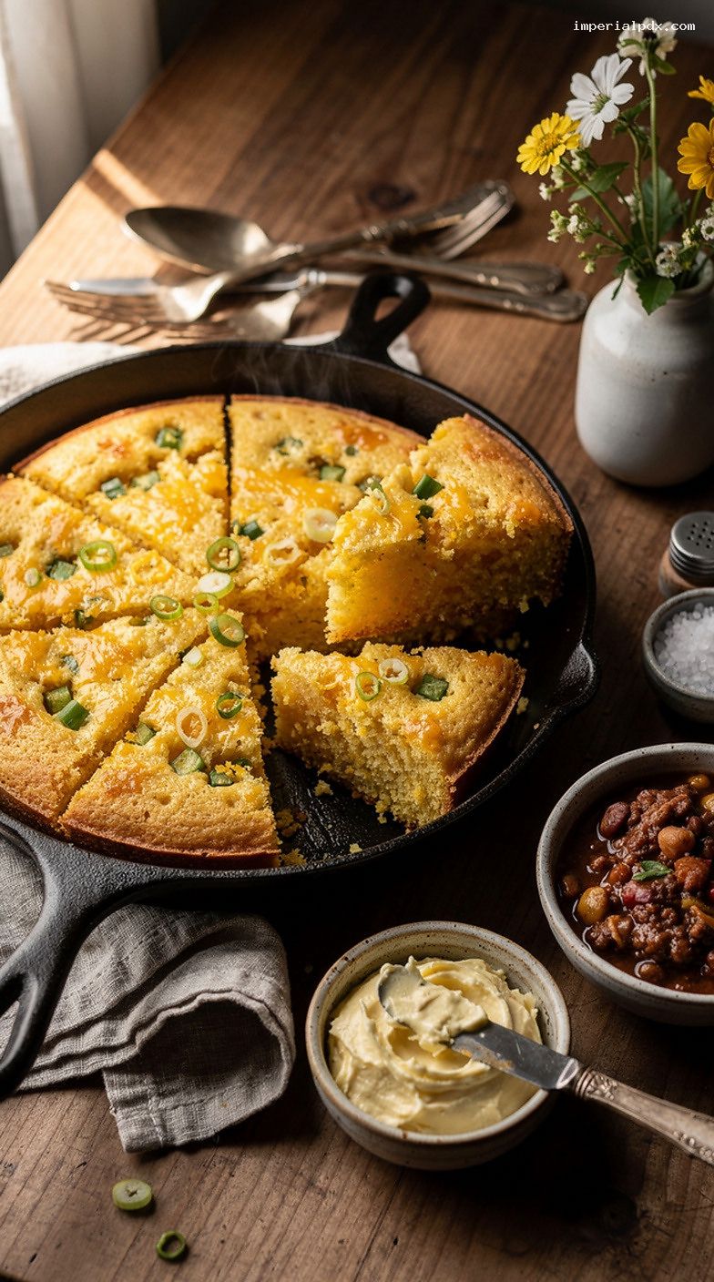 Loaded Cheddar Jalapeño Cornbread Skillet Squares With Honey Butter ...