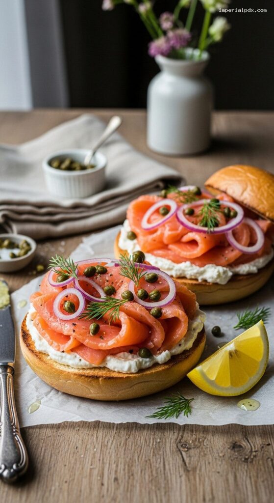 Lox Bagel Deluxe With Cream Cheese, Capers, and Dill – Imperial Recipes