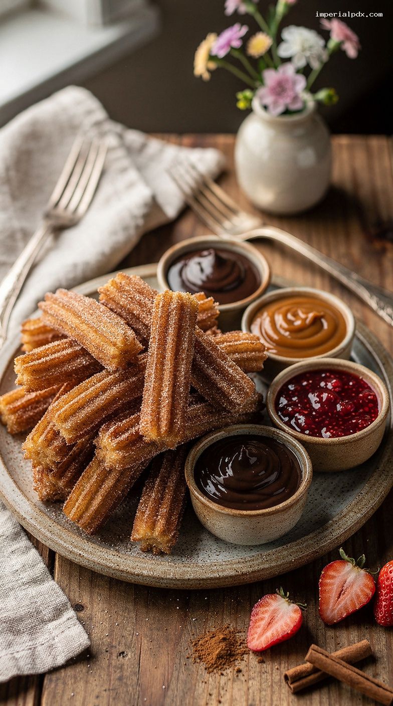 Mini Cinnamon Sugar Churros With Three Dipping Sauces – Imperial Recipes