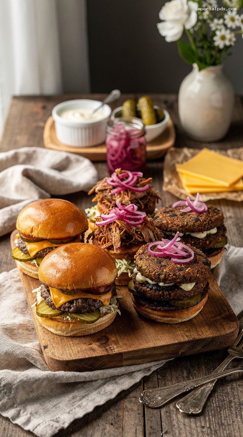Slider Trio Station With Beef, Pulled Pork, and Black Bean Sliders ...