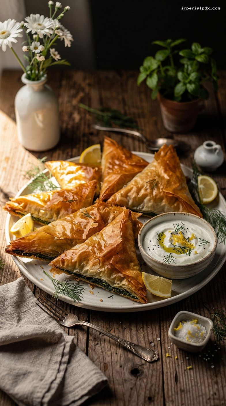 Spanakopita Triangles With Lemony Yogurt Dip – Imperial Recipes