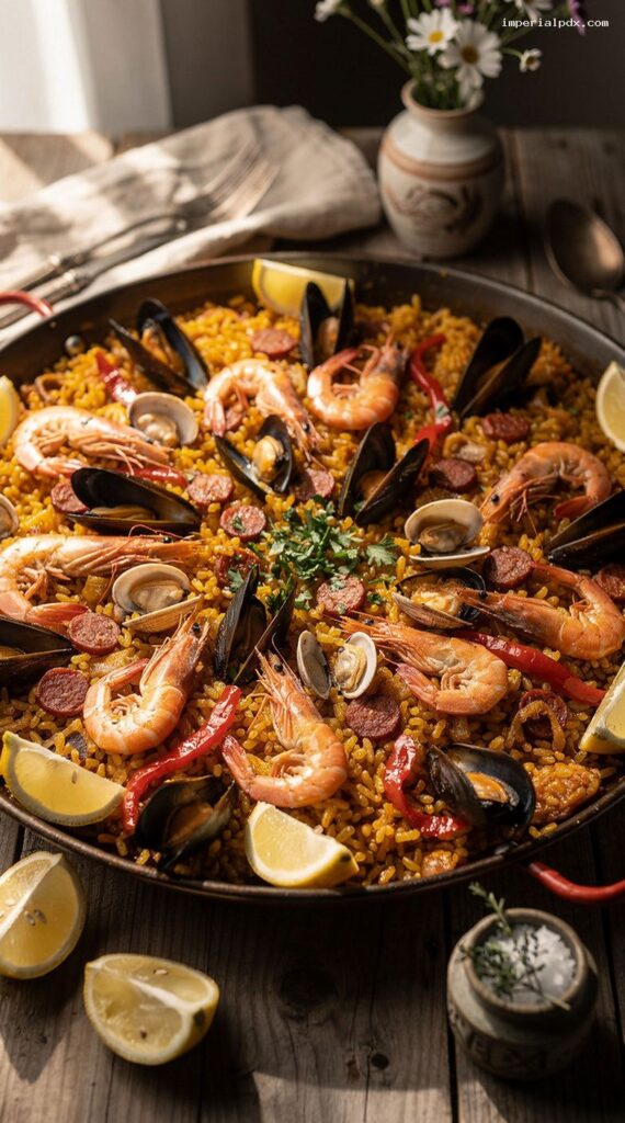 Spanish Seafood Paella With Saffron Rice and Mixed Shellfish – Imperial ...