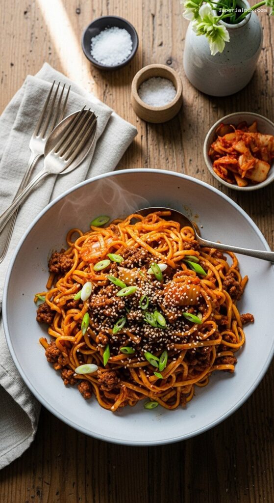 Spicy Beef and Kimchi Fried Noodles Skillet – Imperial Recipes