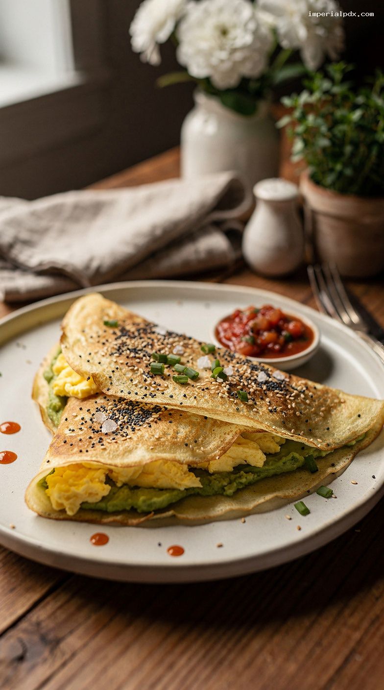Avocado and Soft Scrambled Egg Crepes with Everything Bagel Seasoning ...