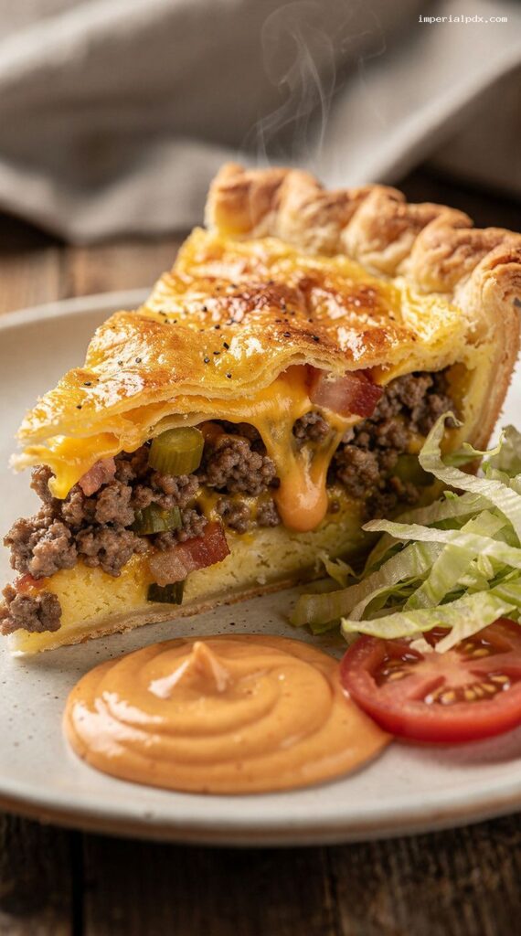 Bacon Cheeseburger Pie with Cheddar and Burger Toppings – Imperial Recipes