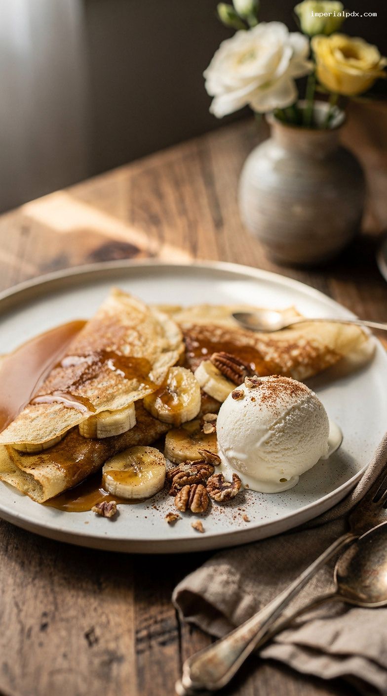 Bananas Foster Crepes With Caramel Sauce and Vanilla Ice Cream ...