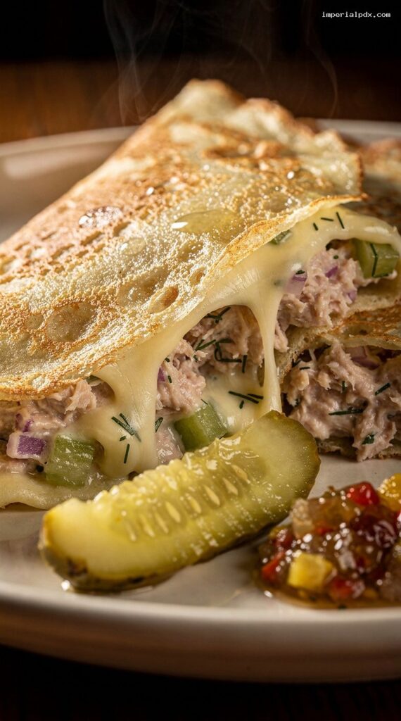 Cheesy Tuna Melt Crepes with Dill Pickles – Imperial Recipes