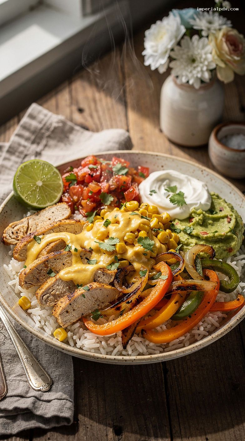 Chicken Fajita Rice Bowls With Peppers, Corn, and Pepper Jack ...
