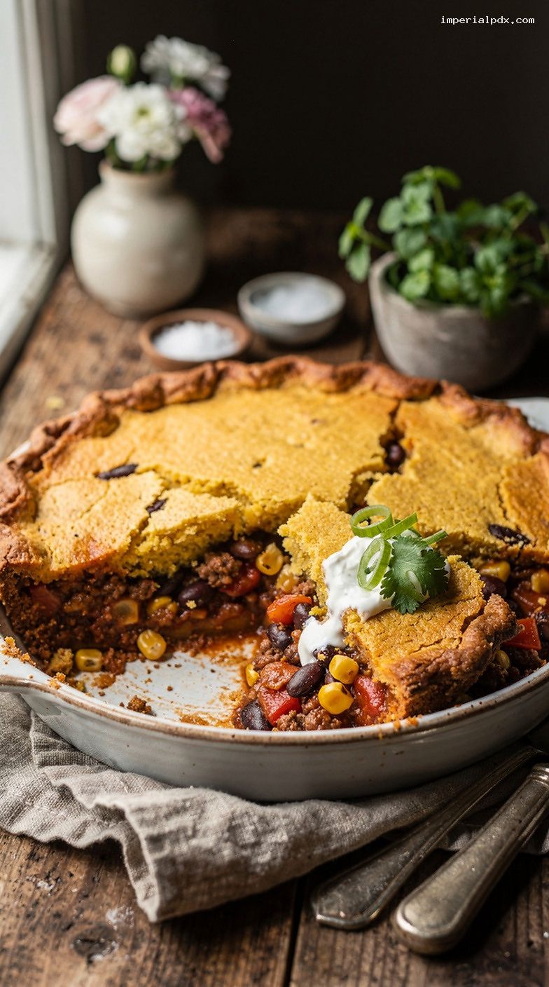 Chili Cornbread Pie With Golden Cornbread Topping – Imperial Recipes