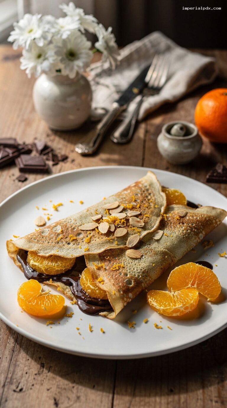 Chocolate Orange Crepes with Dark Chocolate Ganache and Toasted Almonds ...