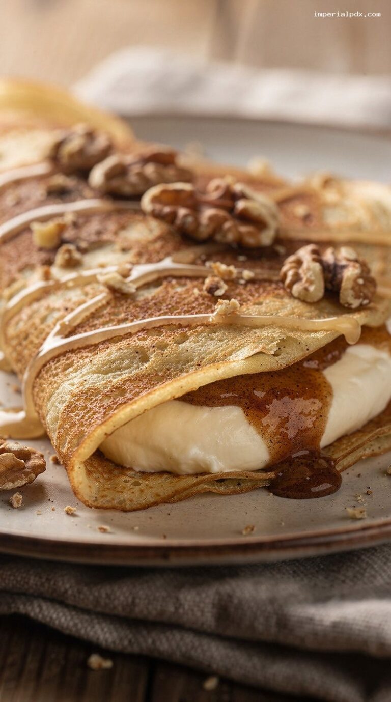Cinnamon Roll Cream Cheese Crepes With Vanilla Glaze and Walnuts ...