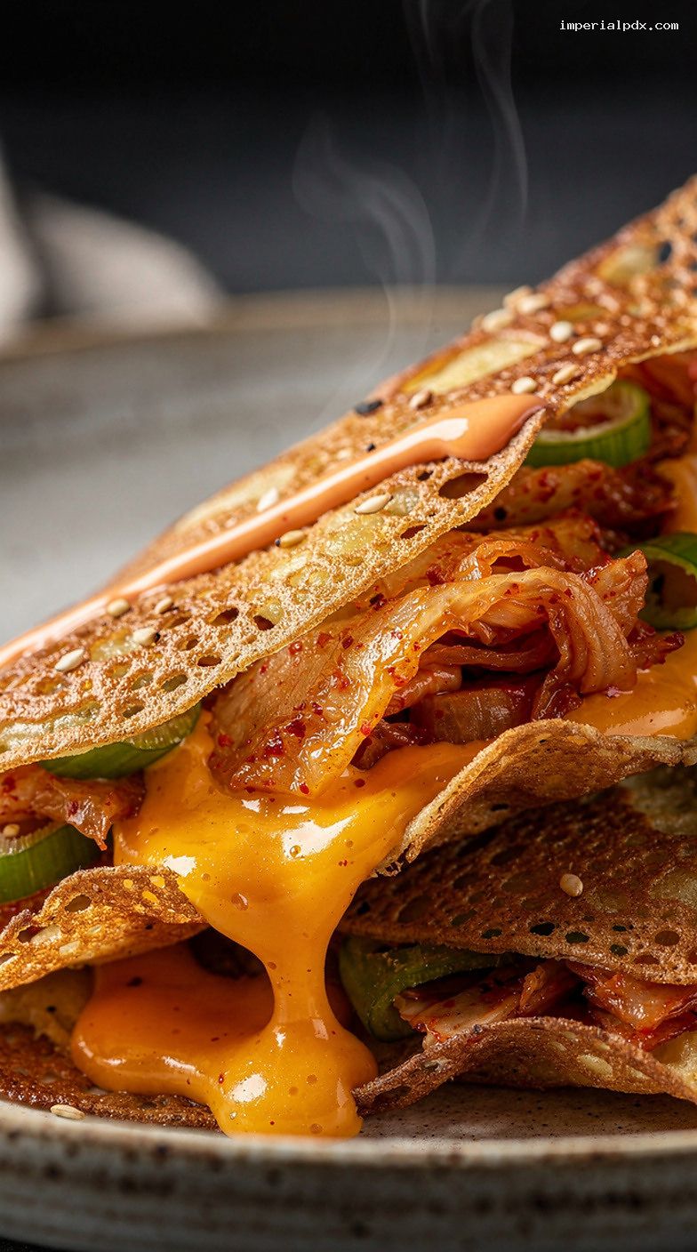 Kimchi Cheddar Scallion Crepes With Sriracha Mayo – Imperial Recipes