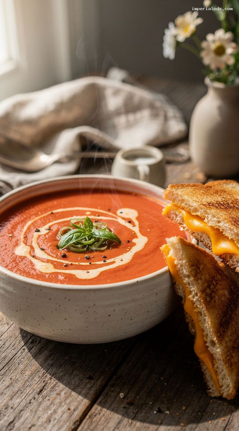 Microwave Creamy Tomato Basil Soup With Grilled Cheese Dippers ...